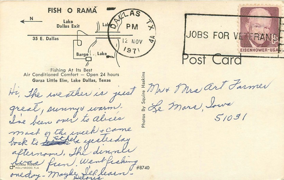 1971 Fish O' Rama - Fishing at Garza Little Elm, Dallas, Texas Postcard ...