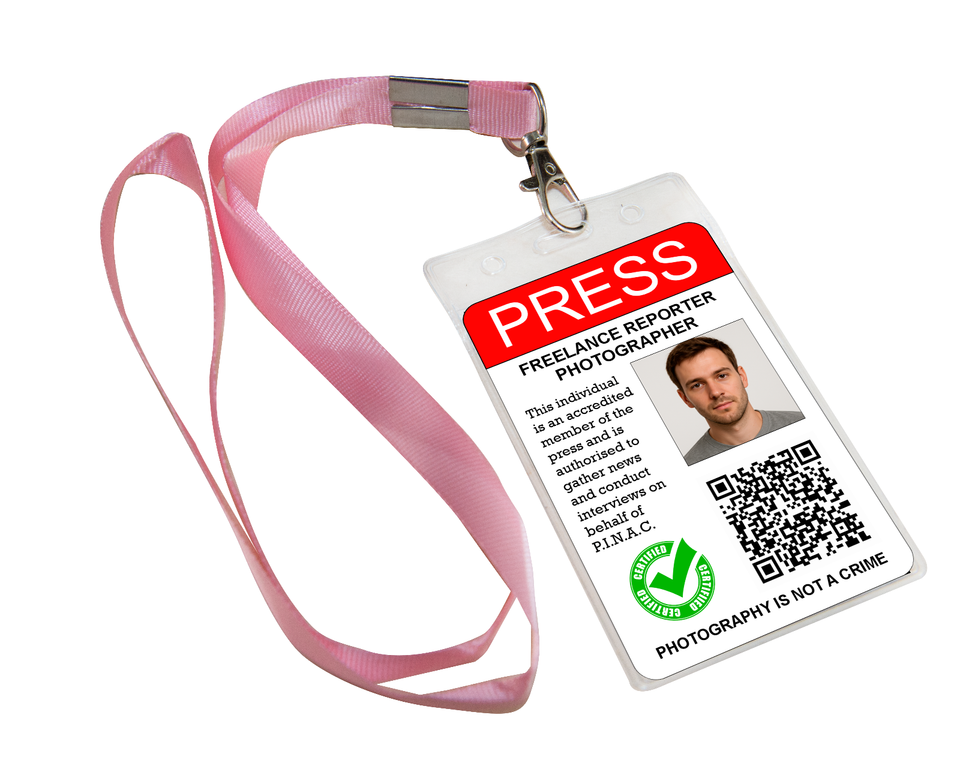PERSONALISED PRESS PASS PINAC ID QR CODE Photographer Card Media ...