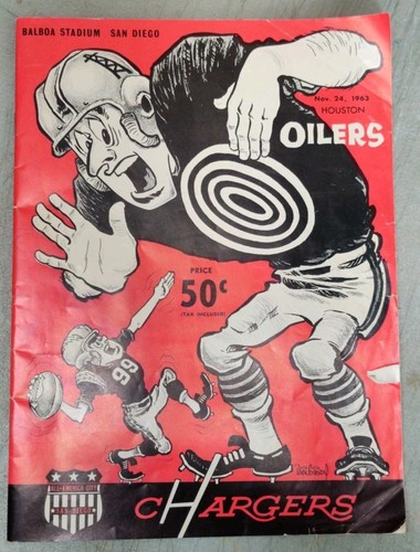 1963 Football Program San Diego Chargers VS. Houston Oilers AFL NFL All ...