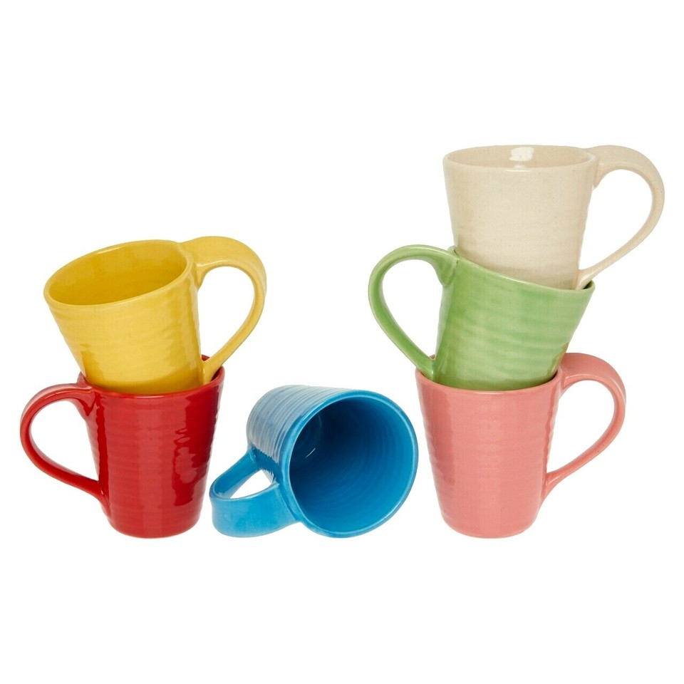Stoneware mugs Set of 6 mugs Handmade mug Multi Coloured Coffee Large ...