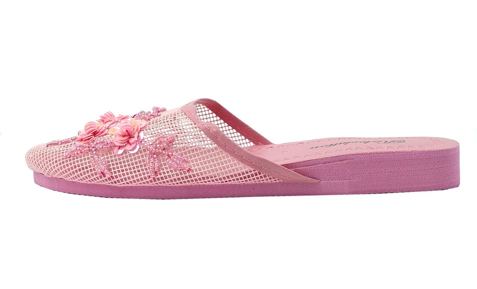 Women's Chinese Mesh Floral Beaded Sequined Slipper Flip Flop Sandals ...