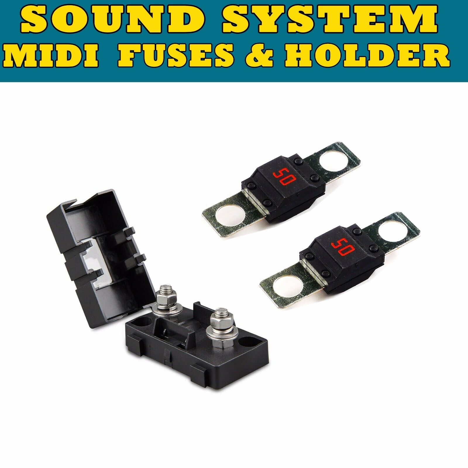 HOLDER + 50A AMP MIDI FUSES FOR Littel Fuse DUAL BATTERY AND MEGA SOUND ...