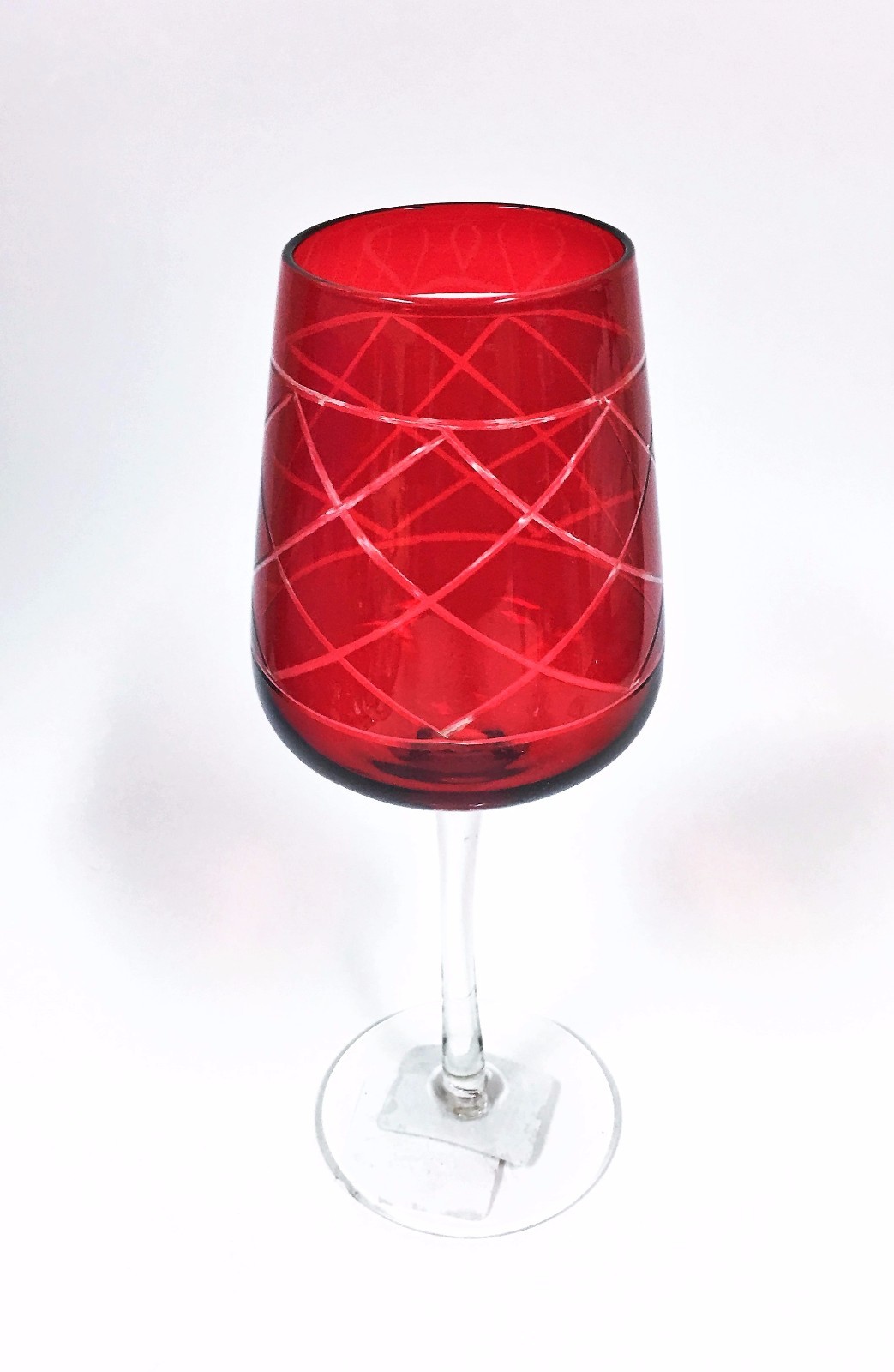 NEW SET OF 6 ALL PURPOSE RED+CLEAR CRYSTAL CUT GLASS WINE,GOBLET GLASS ...