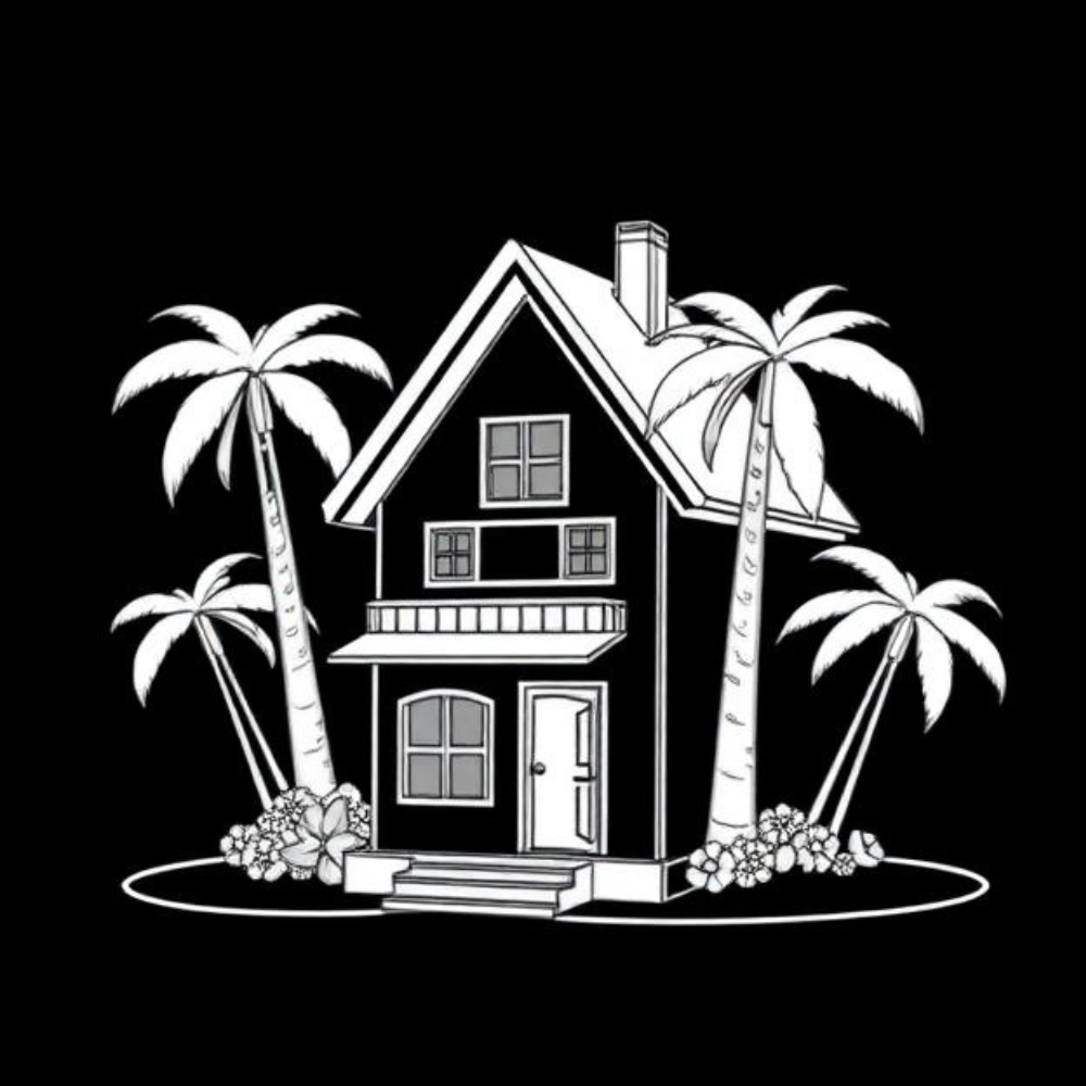Digital drawing Cozy House with palm trees | eBay