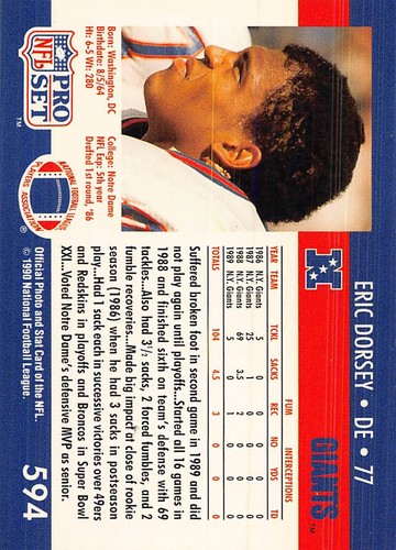 Eric Dorsey 1990 Pro Set 594 New York Giants Rookie Football Card | eBay
