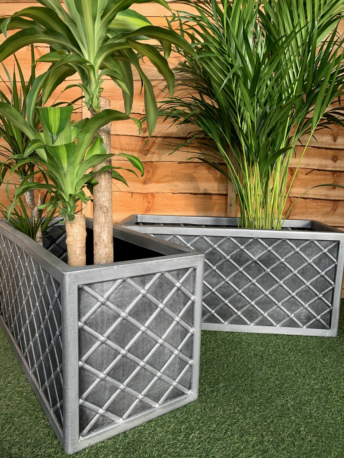 2 x Lazio Trough Patio Planter Garden Plastic Flower Pot Pewter Grey ...