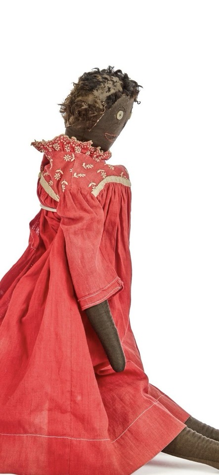 Circa 1880 Embroidered Face Cloth Black Rag Doll Old Red Calico Dress ...