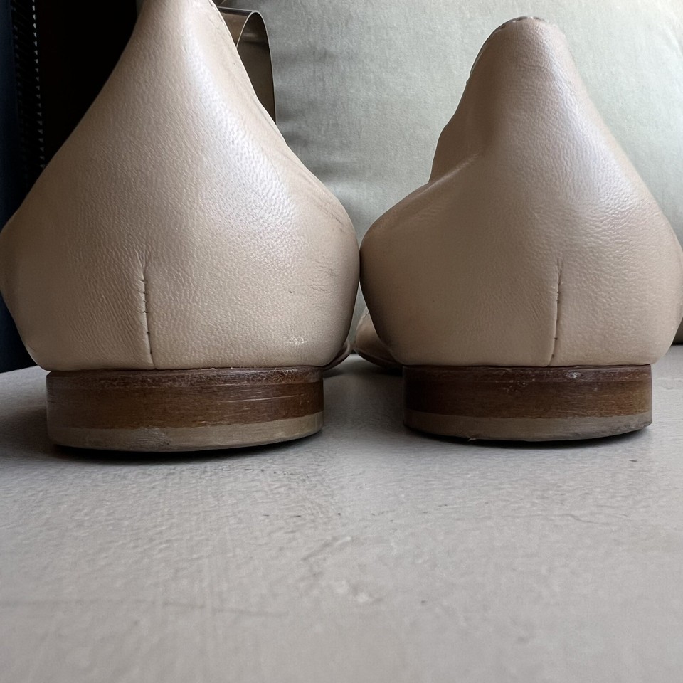 AGL Nude Beige Leather w/ Patent Leather Cap Toe & Chain Ballet Flat EU ...