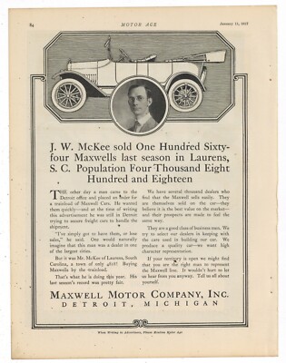 1917 Maxwell Automobiles Ad: Laurens, South Carolina Dealer - J.W ...