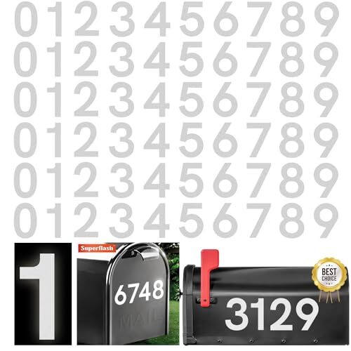 White Reflective Mailbox Numbers Sticker Decal | 6 set | Premium 3 inch ...