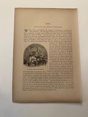 K186) Tennessee State Capitol at Nashville Kentucky Ohio River Map 1876 ...