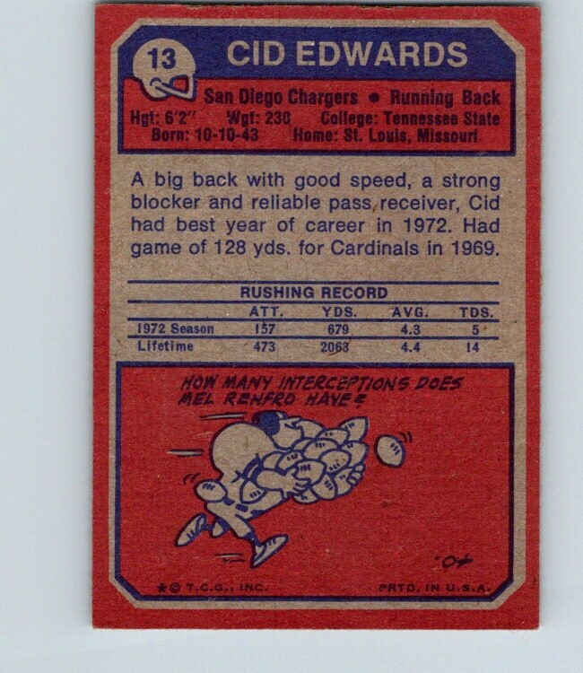 1973 TOPPS FOOTBALL #13 CID EDWARDS NRMT GU | eBay