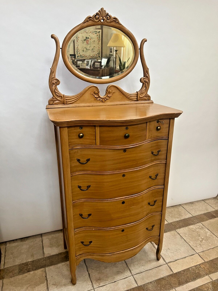Antique Dresser Tallboy with Mirror Seven Drawers One locking top ...
