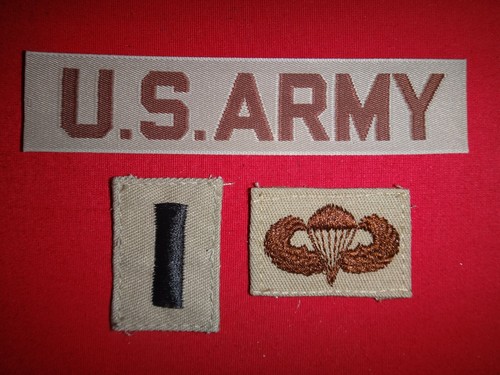 3 Desert Tan Patches: U.S. ARMY Pocket Tape + 1st LIEUTENANT Rank ...