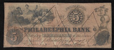 1857 $5 Philadelphia Bank, Pennsylvania Obsolete Note | eBay