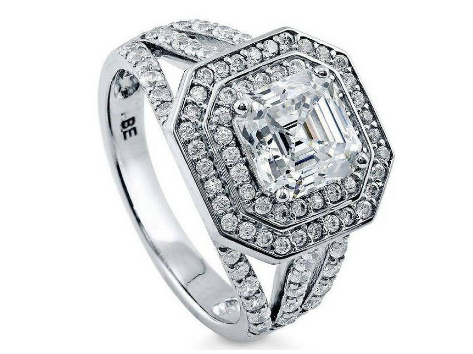 Sterling Silver AAAA CZ Asscher Art Deco Halo Split Shank Ring | eBay