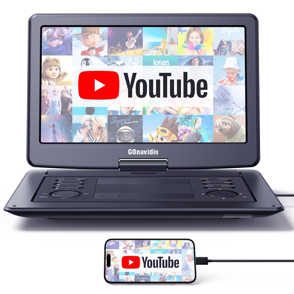 19" Portable DVD Player 16" Screen HD Swivel Screen,Battery,Support CD ...