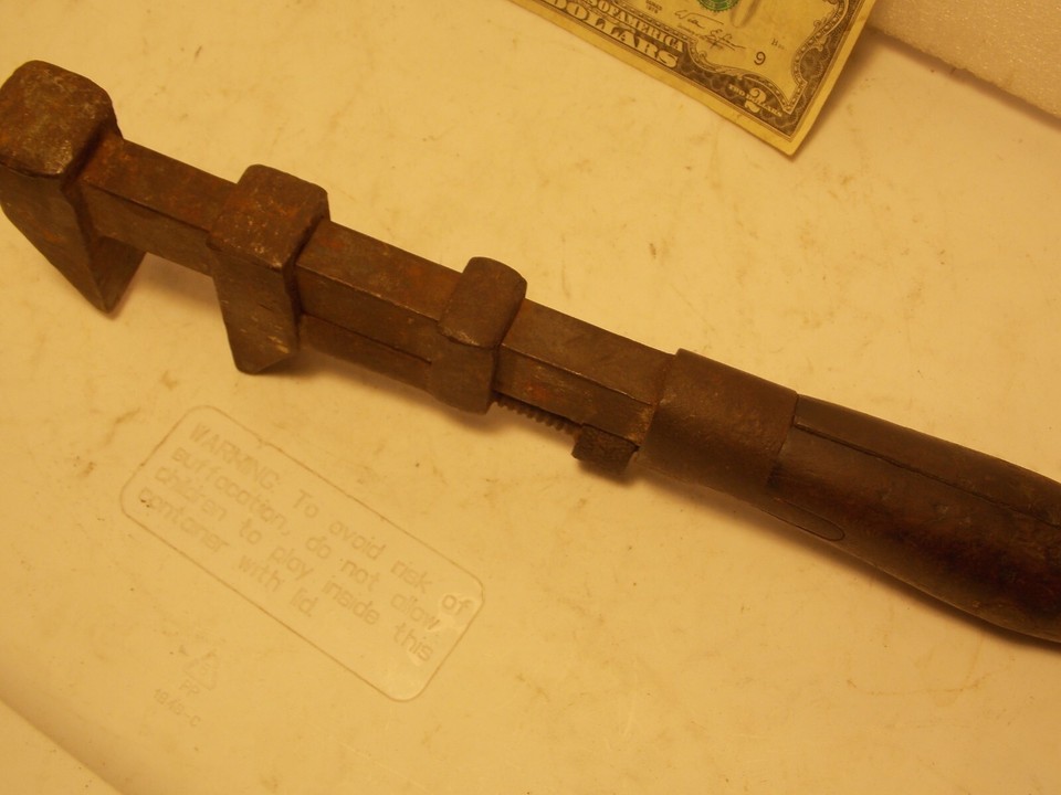 Vintage monkey wrench 12" wood Handle Split wooden Coes Antique ...