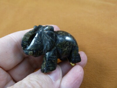 (Y-ELE-551) Pachyderm gemstone Green Black gem figurine SAFARI zoo ...