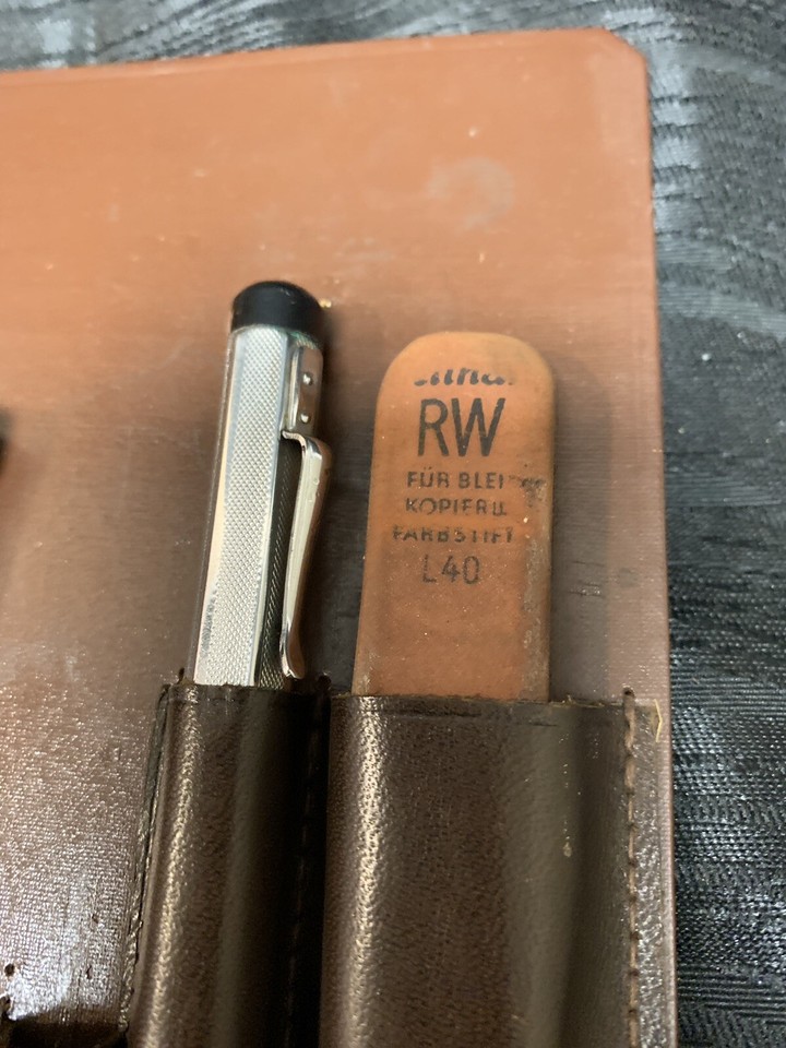 RARE WWII PERIOD GERMAN BROWN LEATHER MAP CASE WW2 Pencils Eraser ...