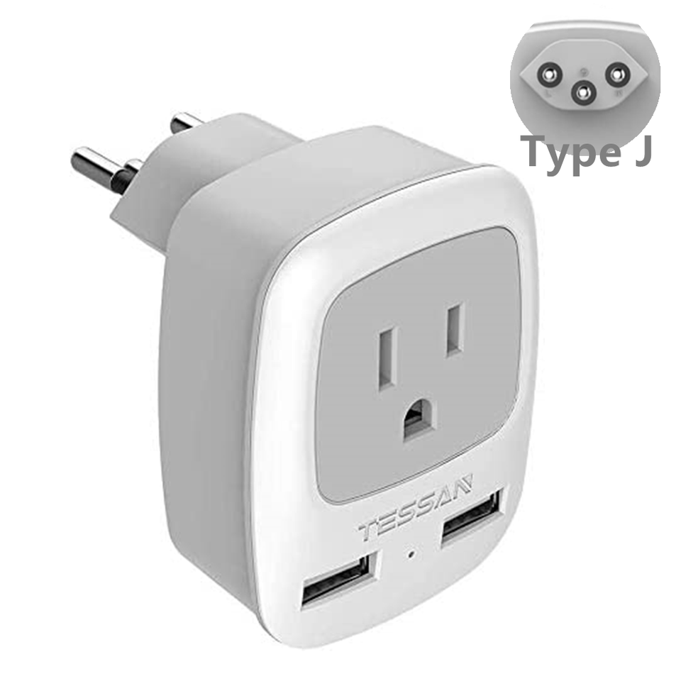 Switzerland Power Adapter Travel Plug Swiss Outlet Adaptor with 2 USB ...