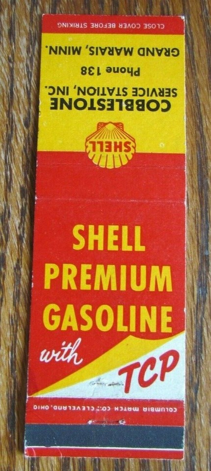 COBBLESTONE SHELL GAS STATION MATCHBOOK MATCHCOVER: GRAND MARAIS ...