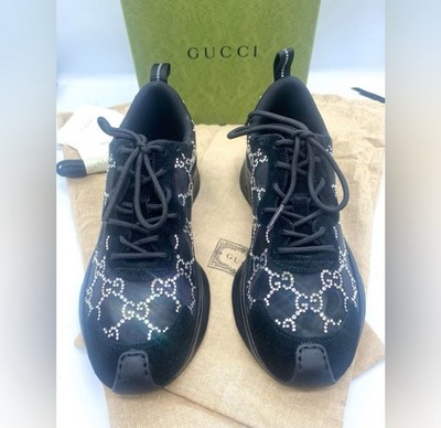 GUCCI GG CRYSTAL Run Sneaker With Crystal Detailing - Black | eBay