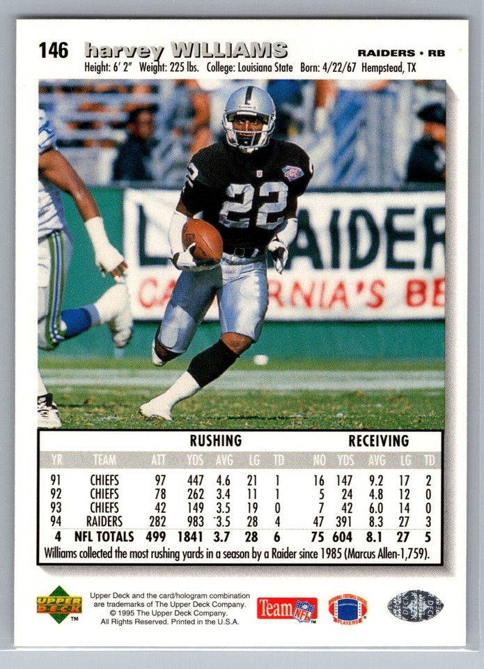1999 UPPER DECK COLLECTOR'S CHOICE CARD # 146 Harvey Williams - Oakland ...