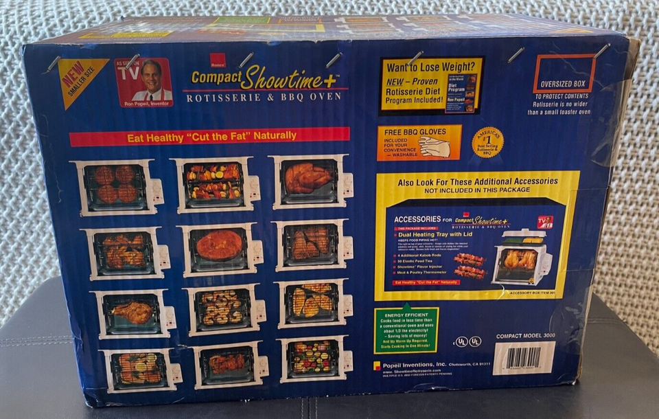 NEW in BOX Ronco Compact Showtime Plus Rotisserie BBQ Oven 3000 White ...