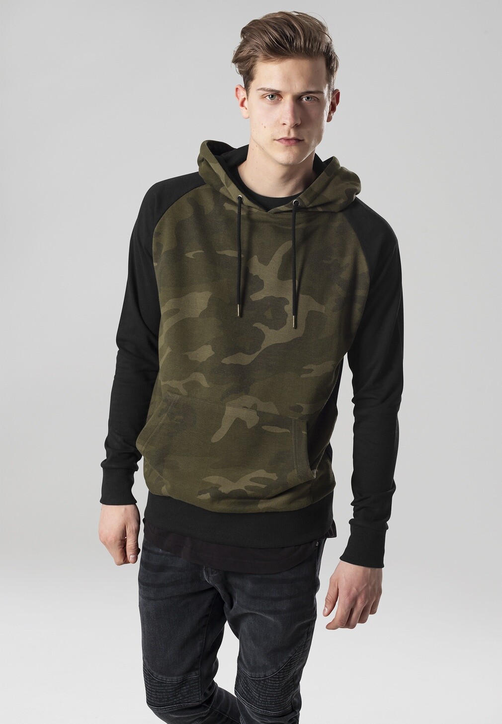 Urban Classics Hoodie Camo Contrast Raglan Hoody Olive Camouflage/Black ...