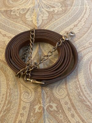 Extra Long 12’ Leather Lead Shank W Brass Snap & Chain- Brown | eBay