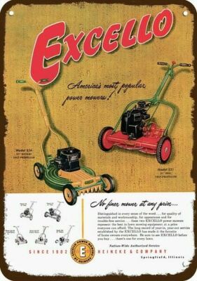 1954 EXCELLO 214 & 521 Lawn Mower Vintage-Look DECORATIVE REPLICA METAL ...