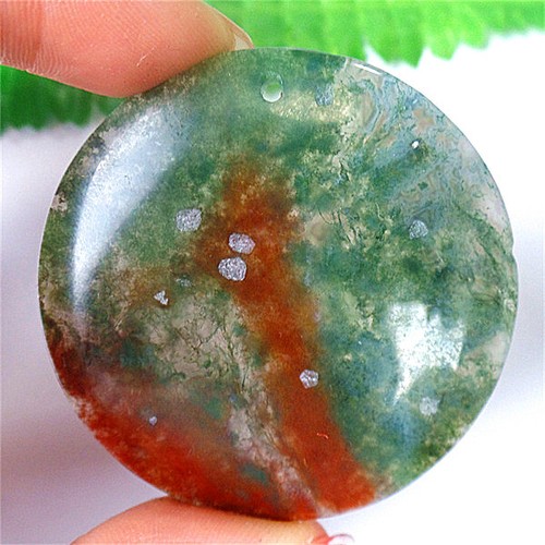 55x5mm Natural Green&Brown Red Moss Agate Round Healing Pendant Bead ...