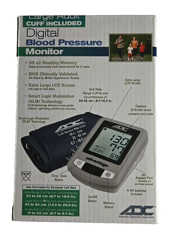 ADC Advantage Automatic Digital Blood Pressure Monitor Large Adult ...