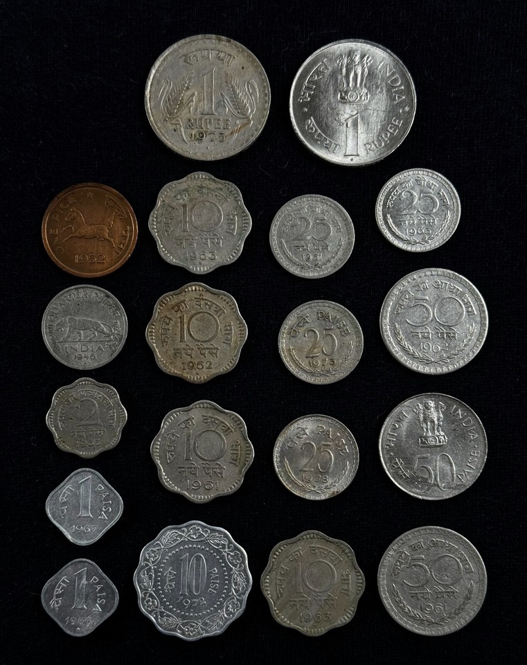 OLD India Coin LOT * 1946-1978 Indian 1/4 1 RUPEE PICE 10 25 50 NAYE ...