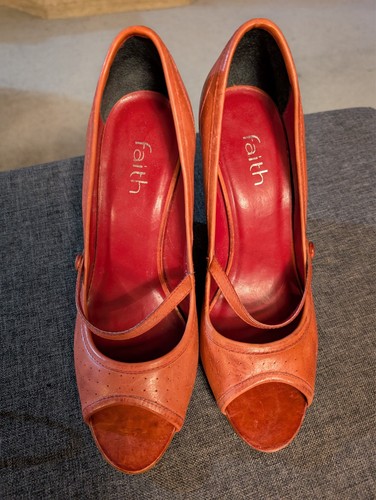 Faith reddy orange peep toe wedge heels UK size 7 | eBay