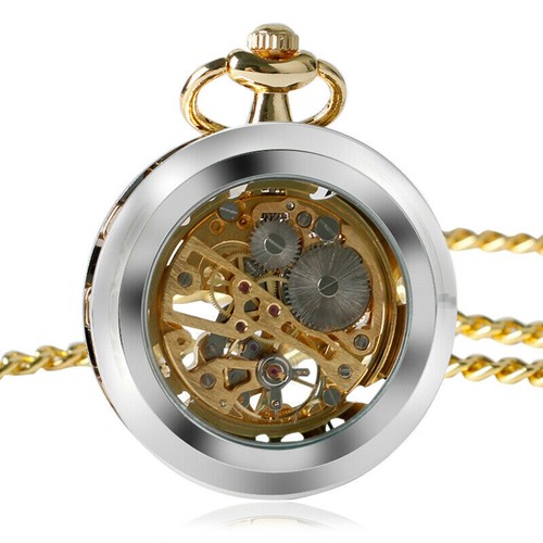 Men Mechanical Pocket Watch Transparent Women Vintage Open Face Gift ...