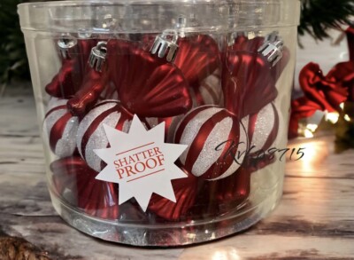 Christmas Red White Candy Cane Peppermint Tree Ornaments 12pc Shatter ...