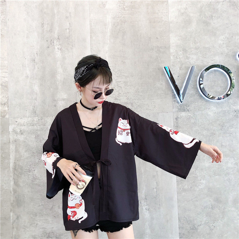 Women Girls Japanese Kimono Cardigan Harajuku Coat Yukata Bathrobe Tops ...