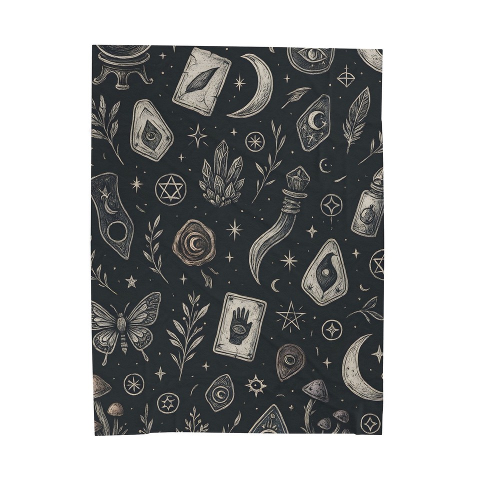 Witchy Occult Oracle Symbols Velveteen Plush Blanket | Moon Tarot Stars ...