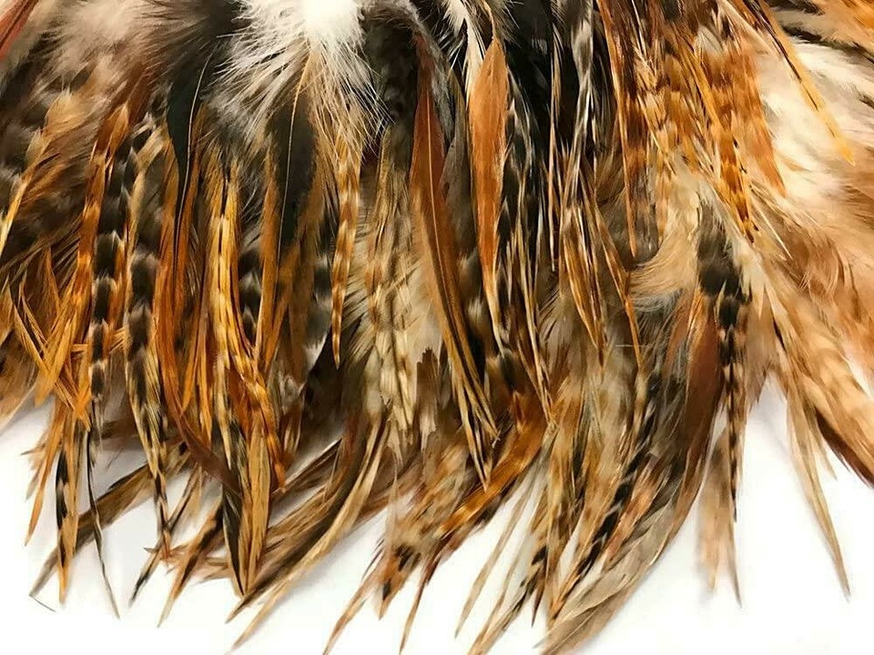 Chinese Rooster Saddle Feathers - Strung- Natural Red Chinchilla - 5-7 ...