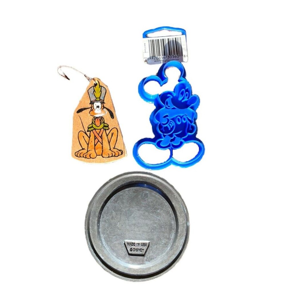 Vtg Mickey Mouse Disney World Pewter Coaster, Cookie Cutter, & Pluto ...
