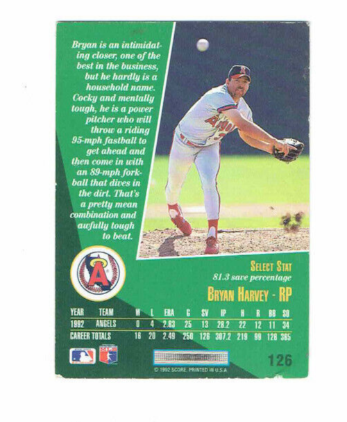 Bryan Harvey Angels RP #126 Score Select 1992 #Baseball Card | eBay