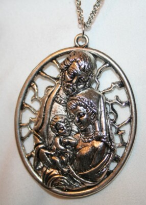 Handsome Large Lacy Sculpted Jesus Mary Joseph Holy Family Medal ...
