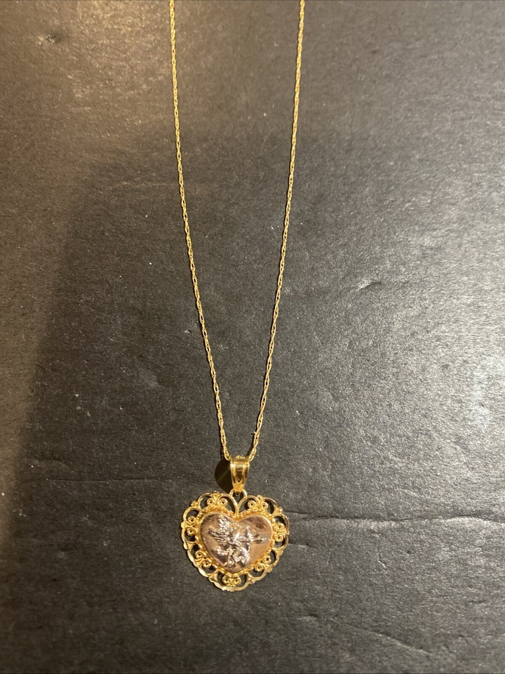 14k Tri-Color Gold Michael Anthony Cupid Heart Filigree With 14k Chain ...