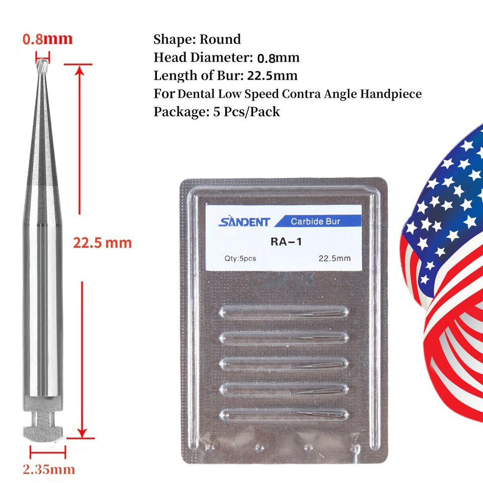 Dental Round Latch Carbide Bur RA 1 2 3 4 5 6 7 8 Midwest For Slow Low ...