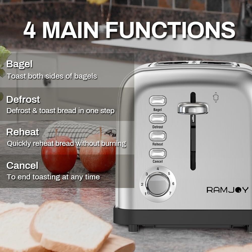 Toaster 2 Slice Extra Wide Slot Toaster For Bagels Bread Waffles 7 ...