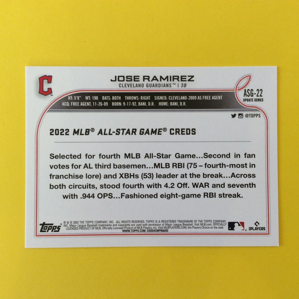 2022 Topps Update ASG-22 Jose Ramirez Cleveland Guardians | eBay