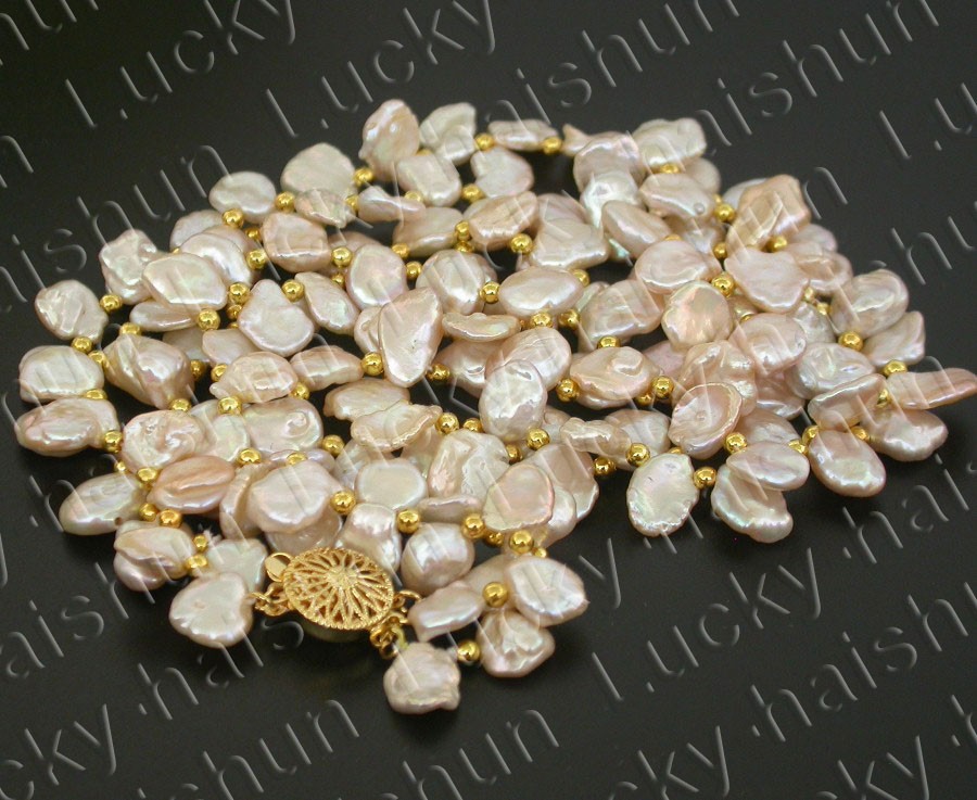 Long natural 20" 11mm 2row Baroque light pink Reborn keshi pearls ...