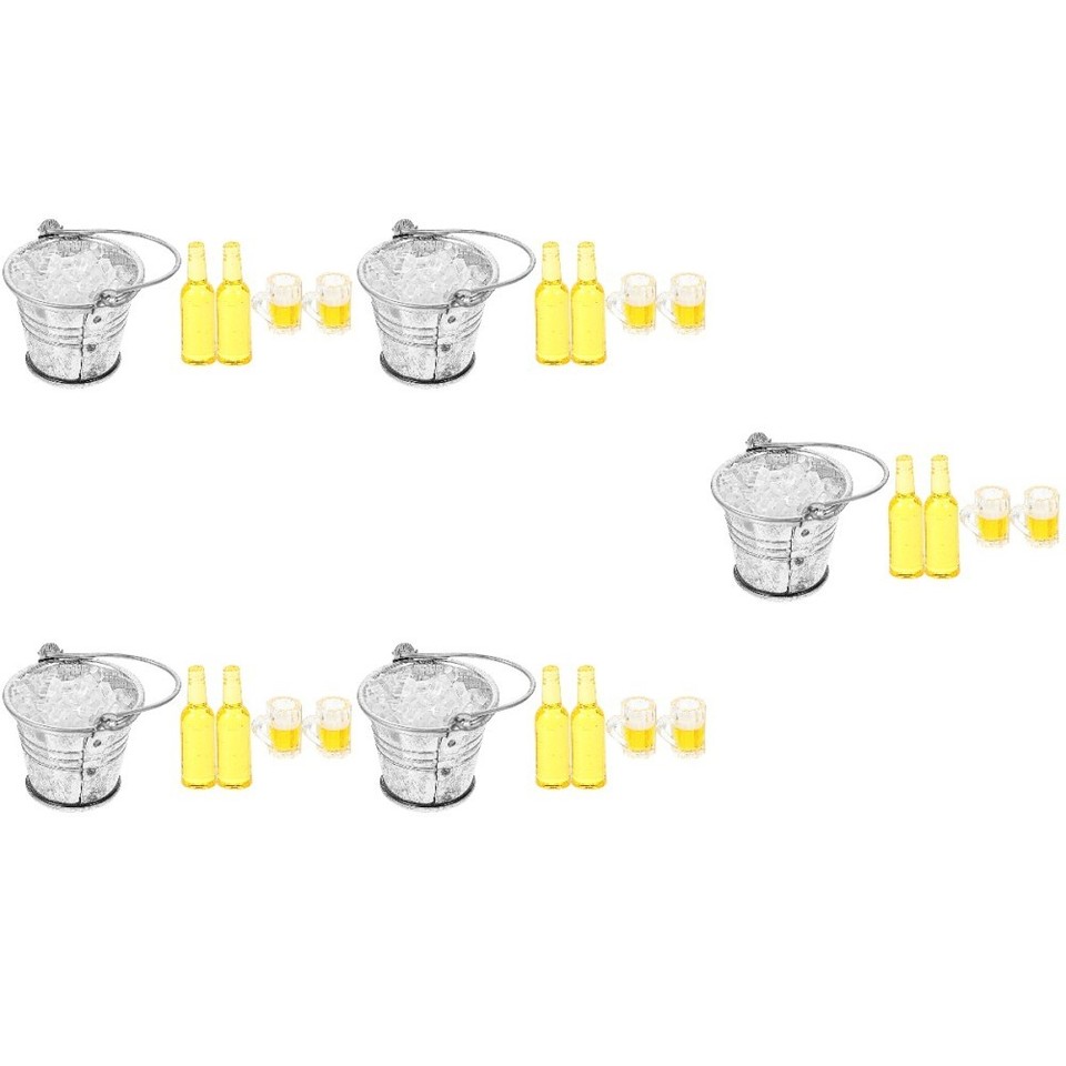 5 Sets Mini House Ice Bucket Model Min Beer Bottle Mini Beer Cups ...